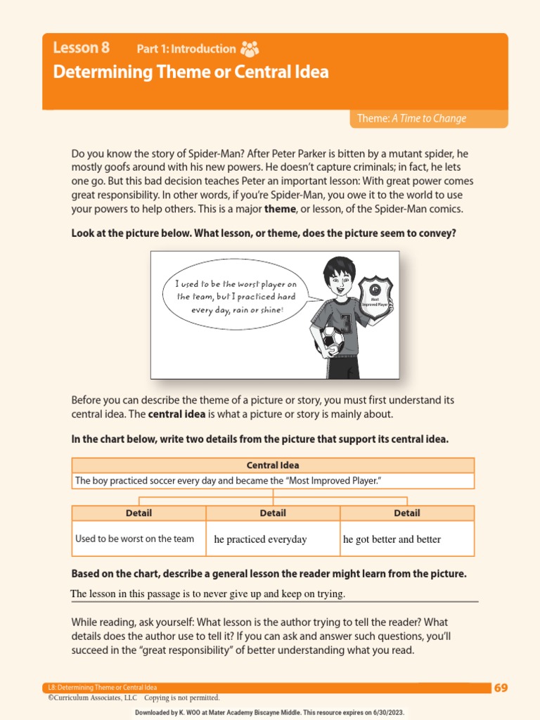 Lesson 8 Theme and Central Idea | PDF | Spider Man