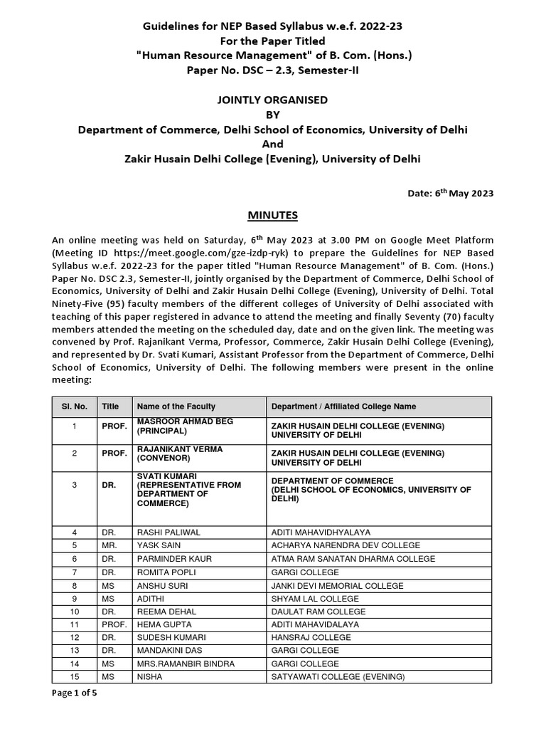 BCH MINUTES MEETING FOR NEP Based Syllabus GUIDELINES FOR B. COM. (HONS ...