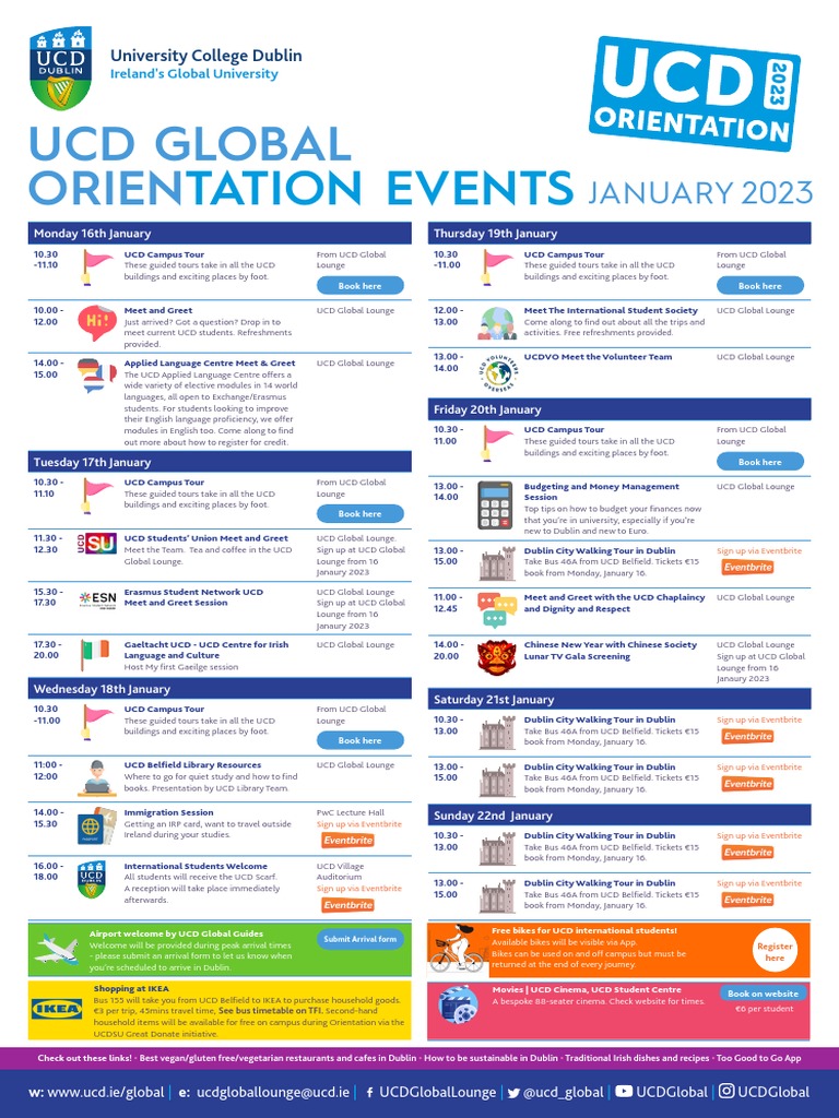 UCD Global Orientation Events JAN2023 Final | PDF | Dublin