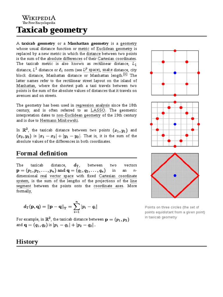 Taxicab Geometry | Download Free PDF | Mathematical Concepts | Metric ...