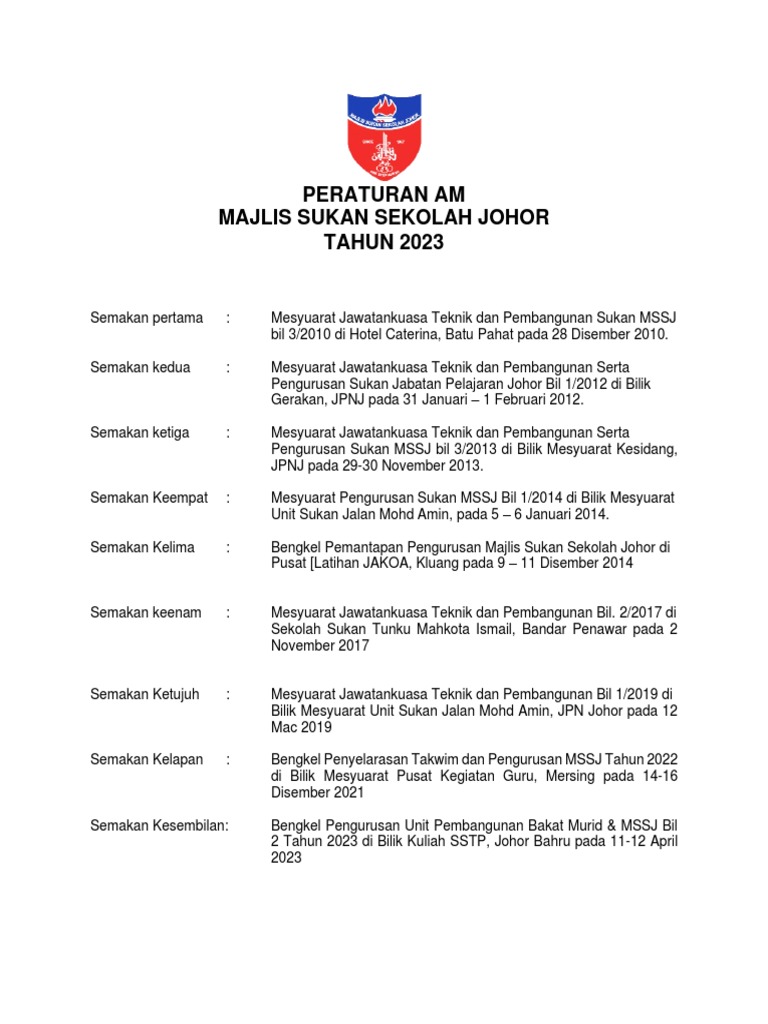 Peraturan Am MSSJ 2023 | PDF