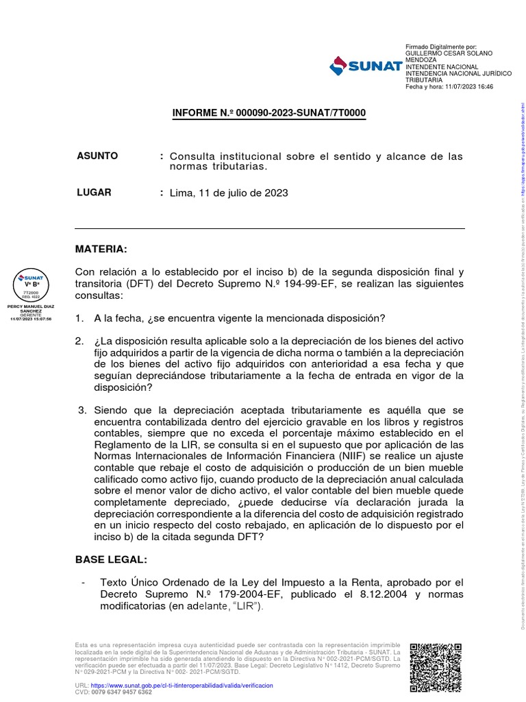 Informe Sunat 000090-2023 | Descargar gratis PDF | Depreciación ...