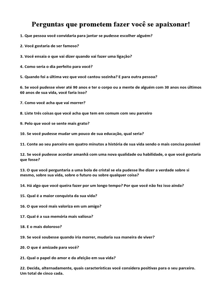 Perguntas Que Prometem Fazer Você Se Apaixonar | PDF | Piadas