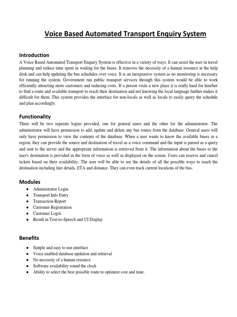 Voice Based Automated Transport Enquiry System123 | PDF | Databases ... Voice Based Automated Transport Enquiry System123 | PDF | Databases ...