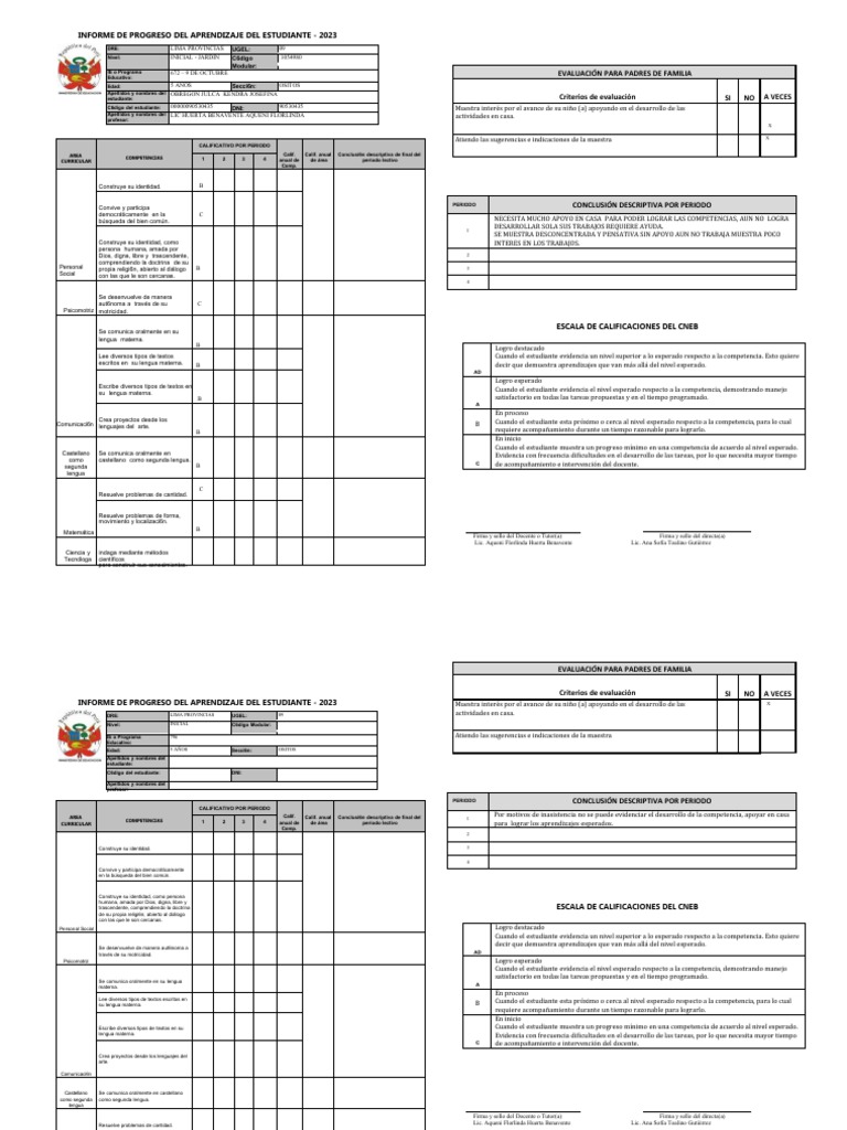 Modelo Libreta Inicial | PDF | Evaluación | Segundo lenguaje