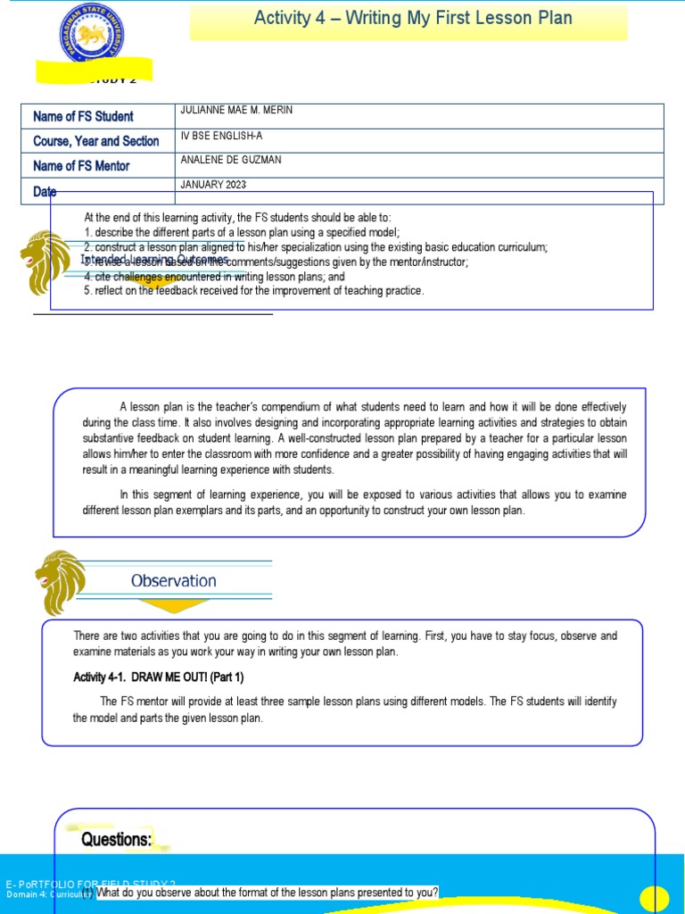 FS 2 Activity 4 | PDF | Lesson Plan | Curriculum