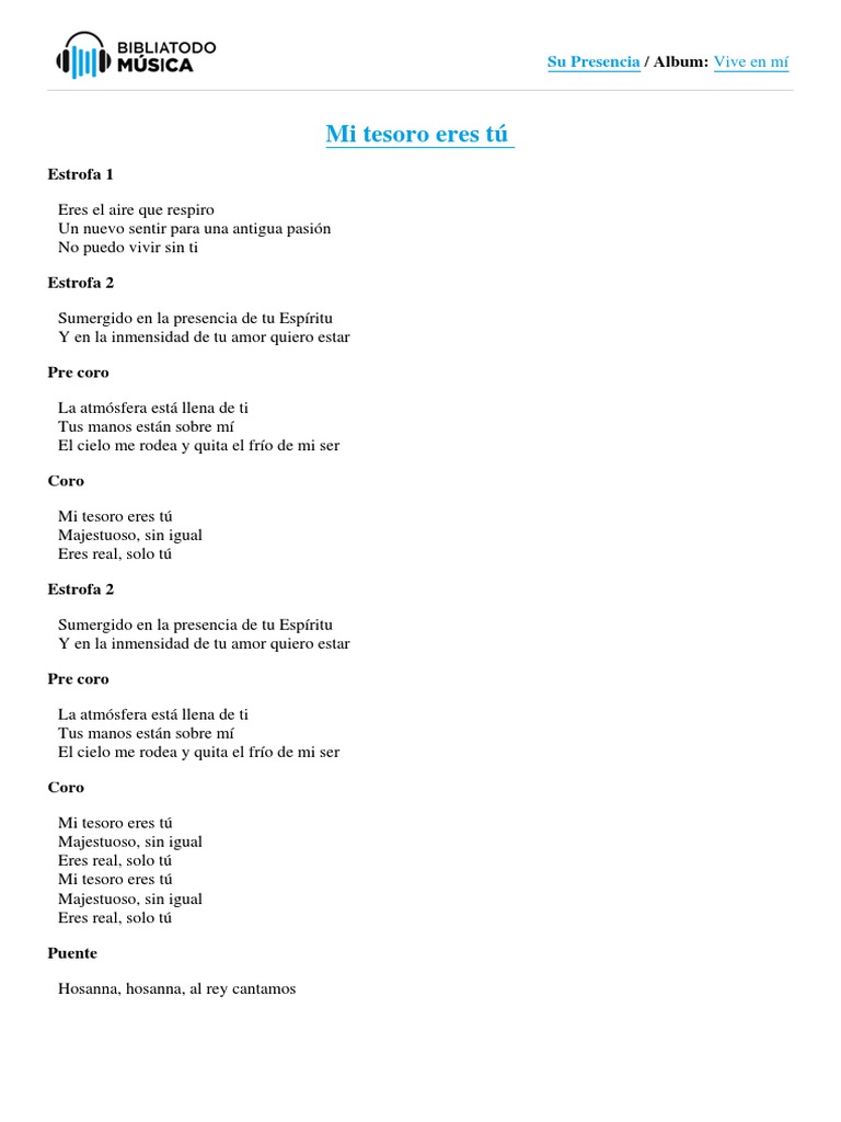 Letra de Mi Tesoro Eres Tú | PDF