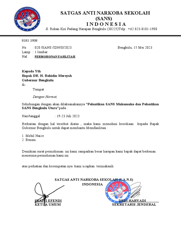 Surat Permohonan Fasilitas | PDF Surat Permohonan Fasilitas | PDF