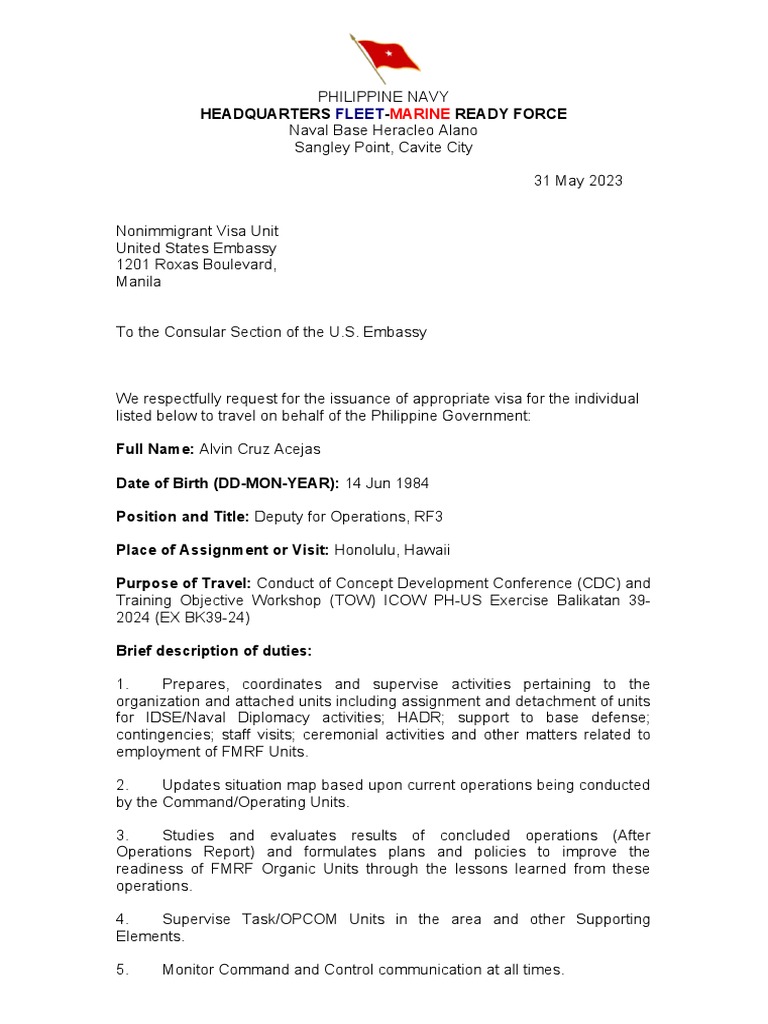 Application For US A2 Visa 2023 - Acejas | PDF | Travel Visa | Military