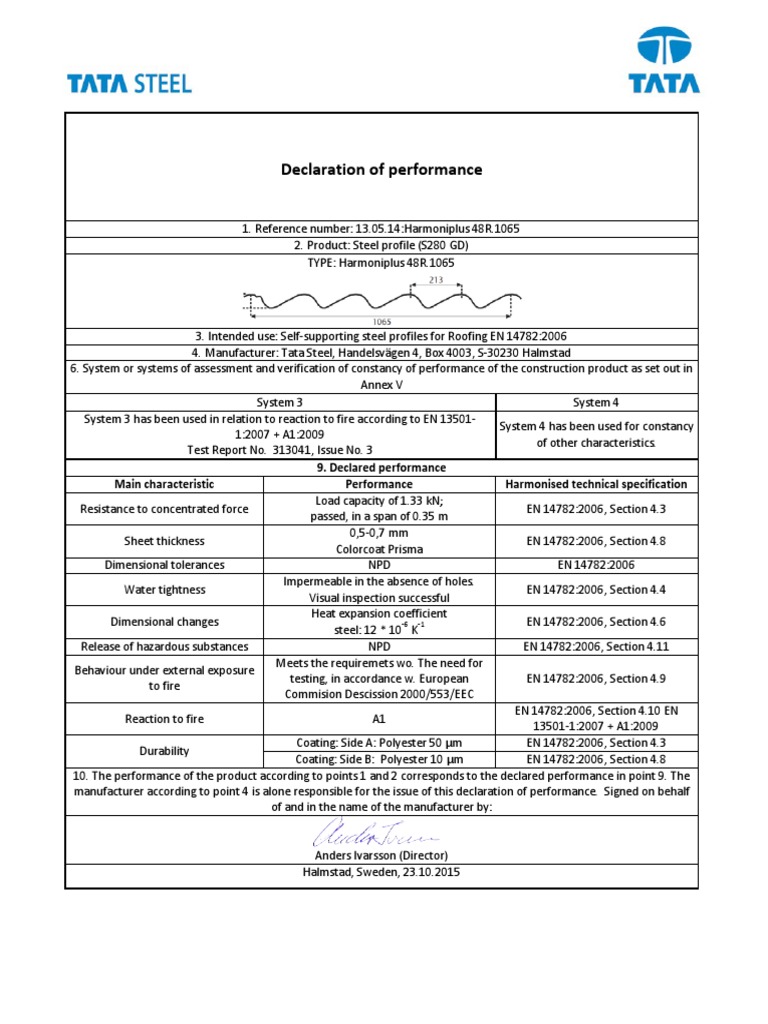 Colorcoat Prisma Harmoniplus DoP | PDF | Civil Engineering | Physical ...