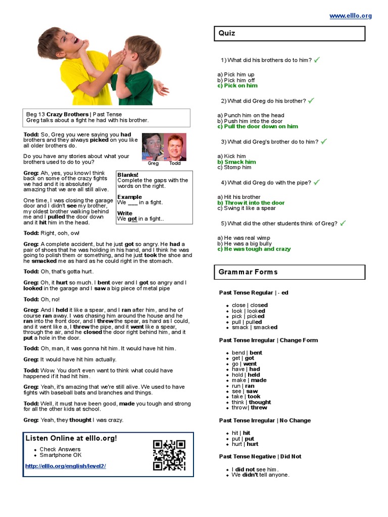 elllo Beg 23 - Greg Todd - The Fight - Past Tense - Answers | PDF