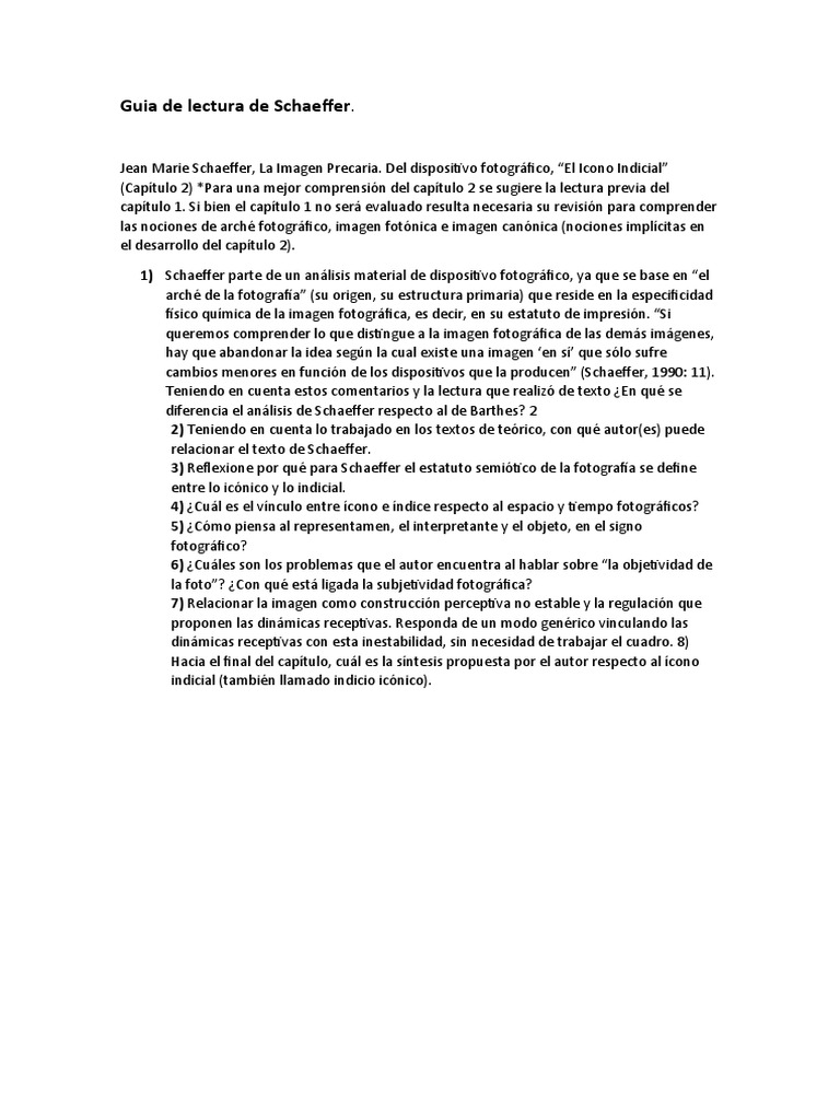 Guia de Lectura de Schaeffer | PDF