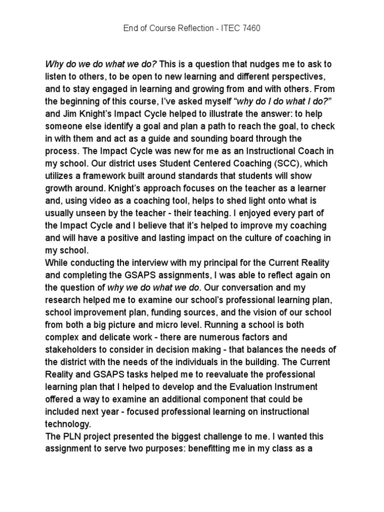 End of Course Reflection - 7460 2 | PDF | Teachers | Learning