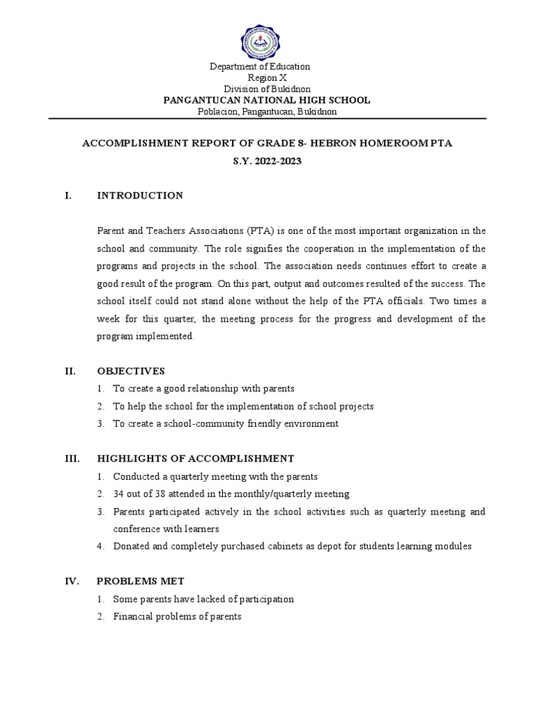 Accomplishment Report | PDF | Teachers | Learning