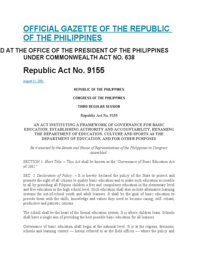 Ra 9155 | PDF | Learning | Governance