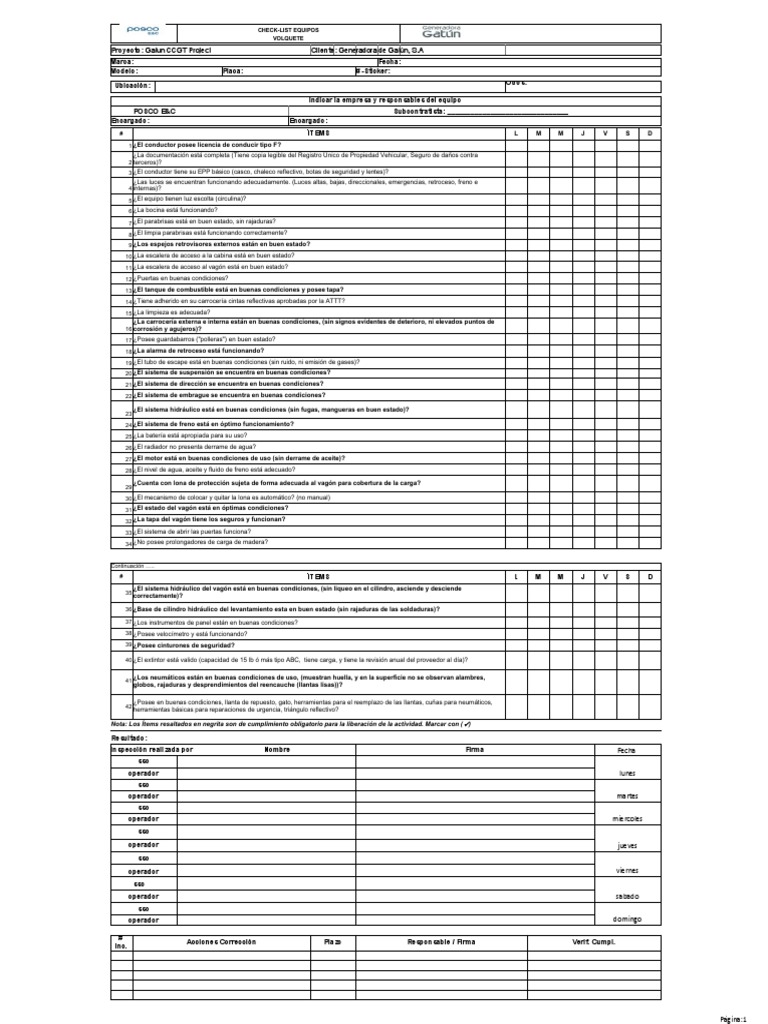 CHECK LIST - Volquetes Semanal | PDF | Neumático | Vehículos