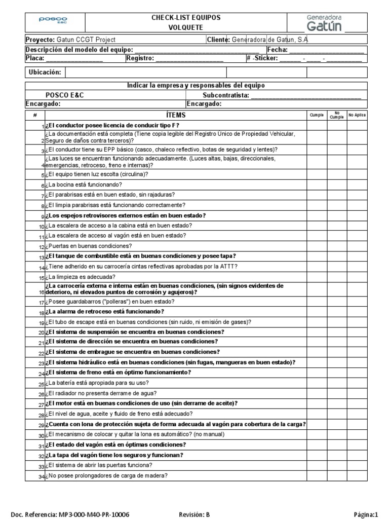 CHECK LIST - Volquetes | Descargar gratis PDF | Bienes manufacturados ...