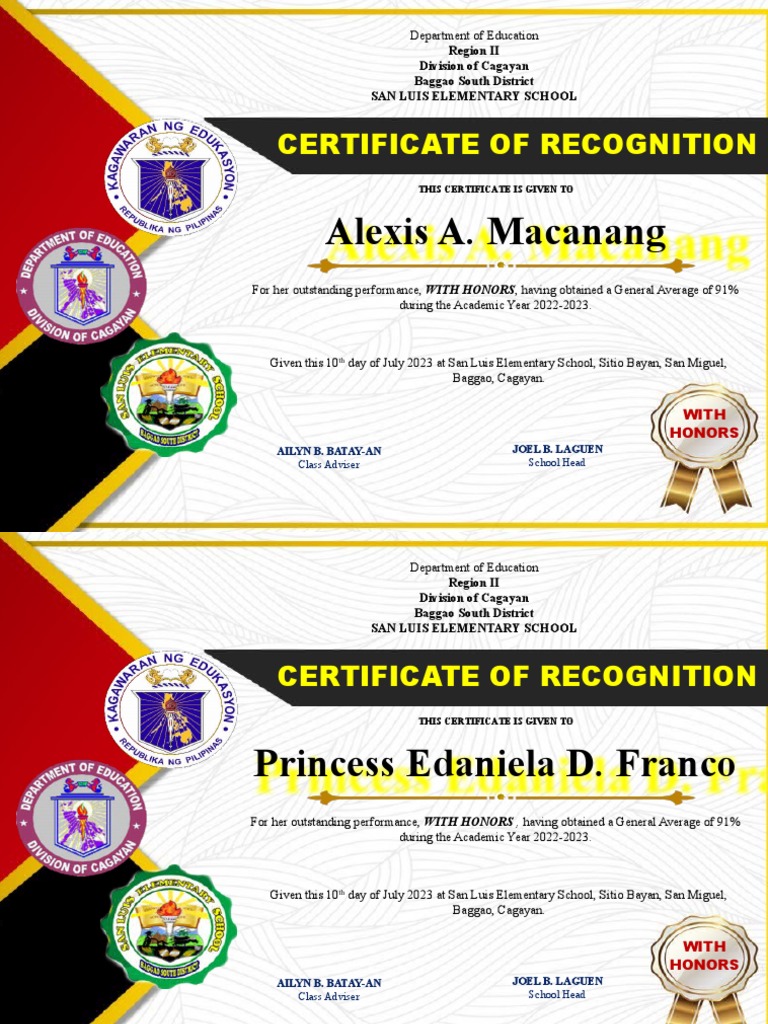 Honors Certificates for Academic Achievers | PDF