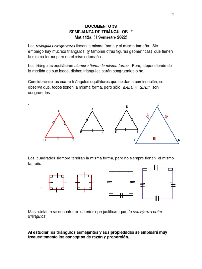 Documento #8, SEMEJANZA DE TRIÁNGULOS, I Sem 2022. | PDF | Triángulo | Geometría euclidiana