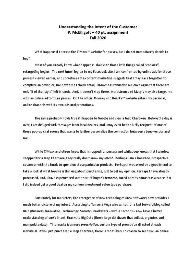 Case Study - The Intent of The Customer | PDF | Marketing | Brand