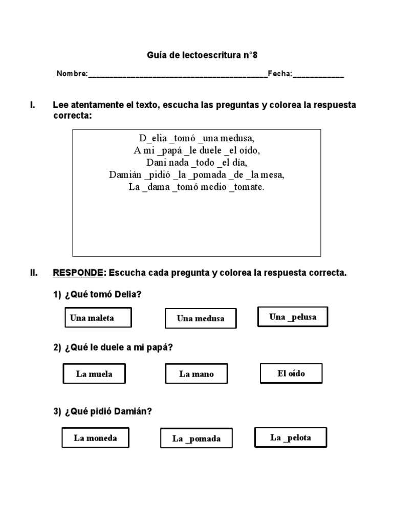 Comprensión Lectora N°8 Primer Nivel Lector | PDF | Estudios de idiomas ...