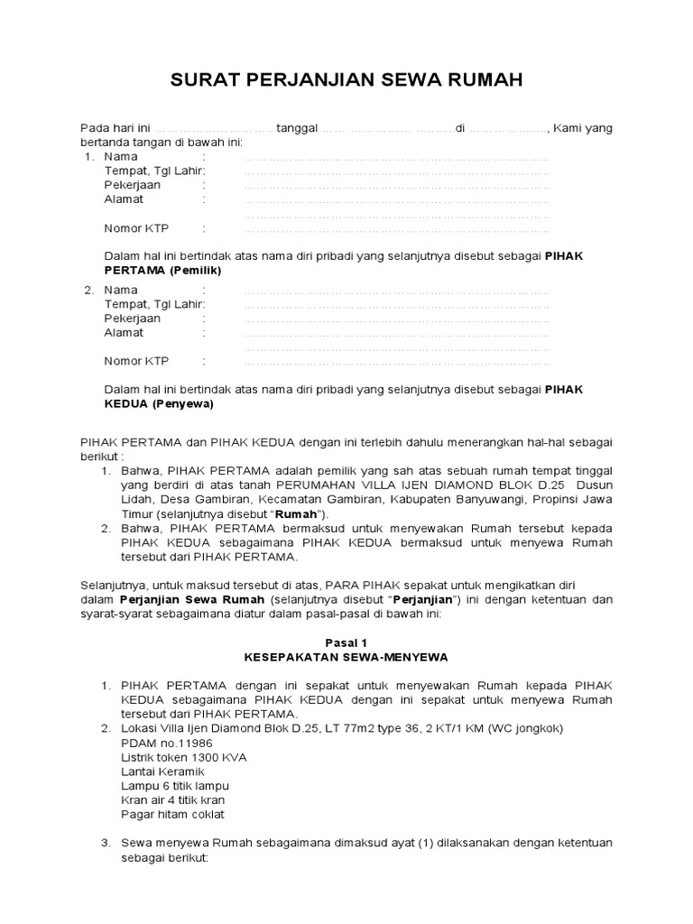 Surat Perjanjian Sewa | PDF