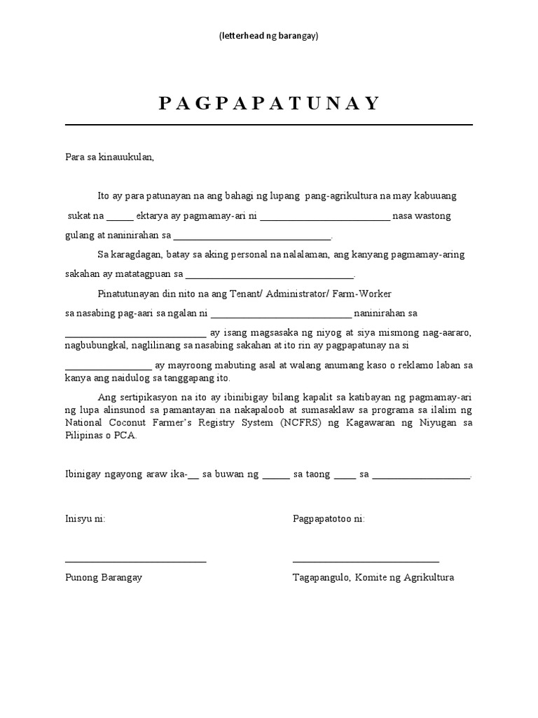 Barangay Certification PCA | PDF