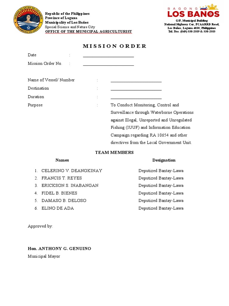 Bantay Lawa Mission Order and COP | PDF | Law | Technology & Engineering