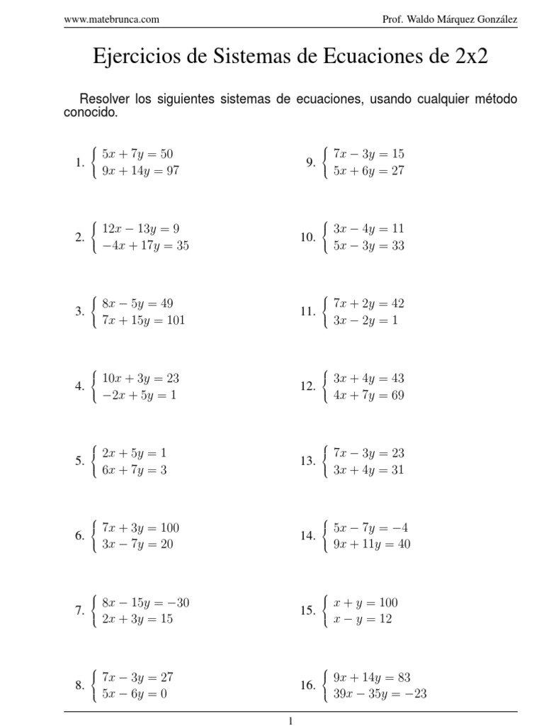 Sistemas de Ecuaciones Lineales 2x2 | PDF