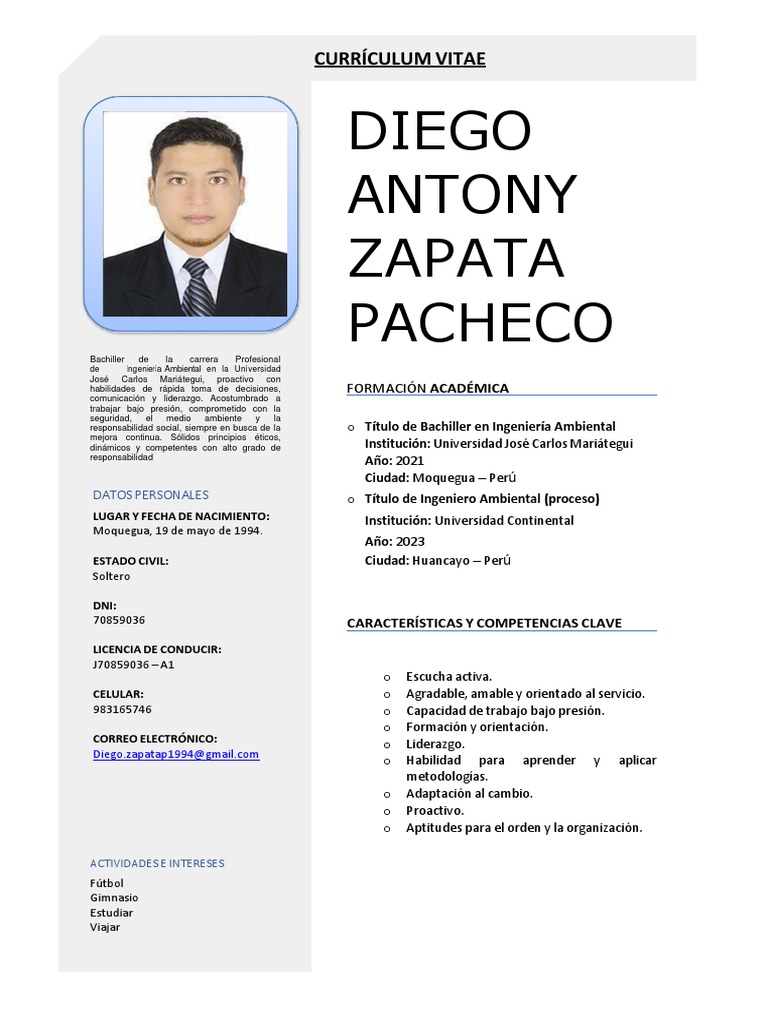 CV Diego Zapata .Est. | PDF | Seguridad y salud ocupacional | Business