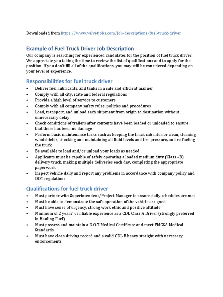 Fuel Truck Driver v1 | PDF | Business