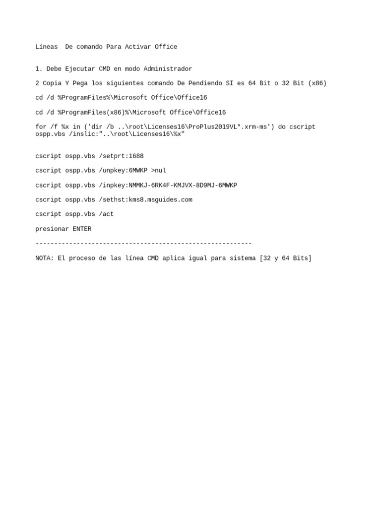 Comandos CMD para Activar Office 2019 | PDF