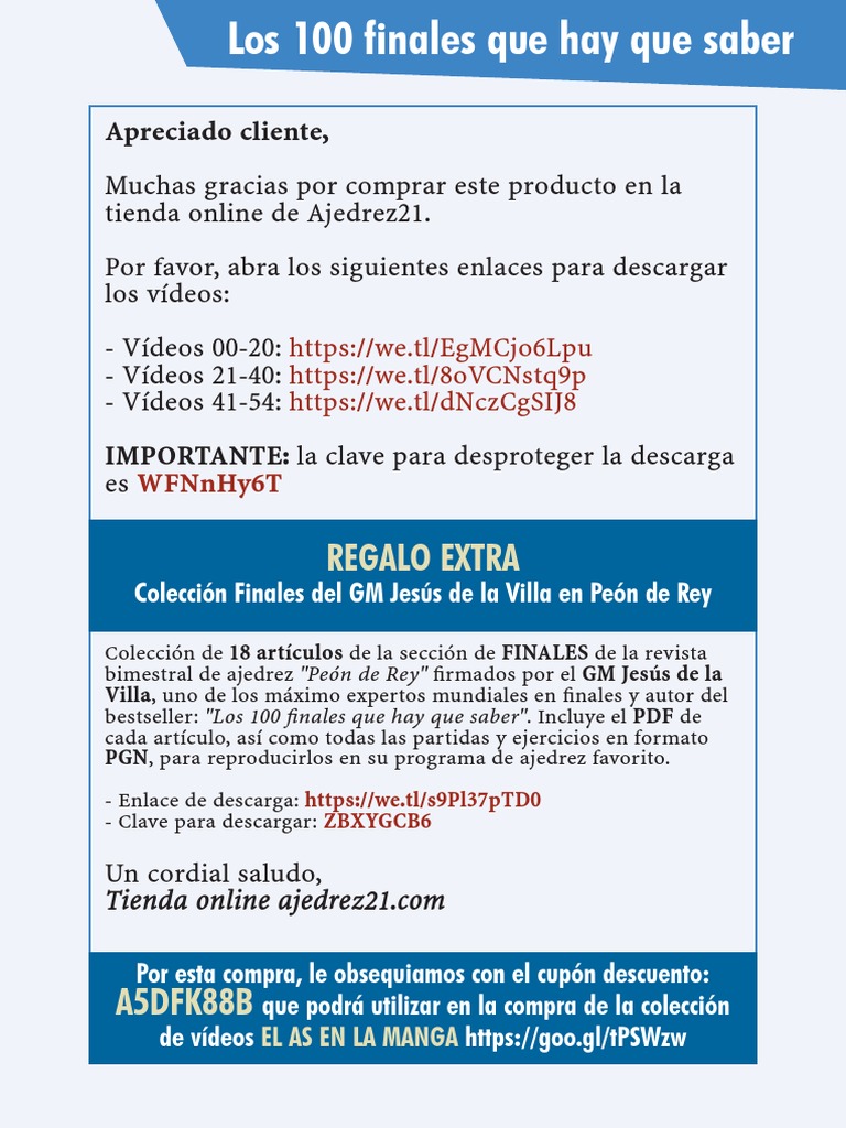 100 Finales de Ajedrez Esenciales | PDF