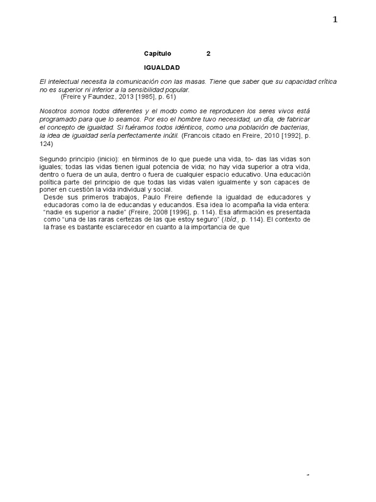 Igualdad en la Educación según Freire | PDF | Aprendizaje | Desigualdad ...