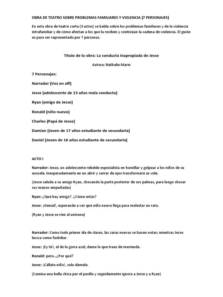Obra de Teatro Sobre Problemas Familiares y Violencia | PDF