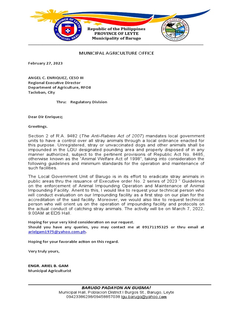 Letter Request To Da Stray Animal | PDF