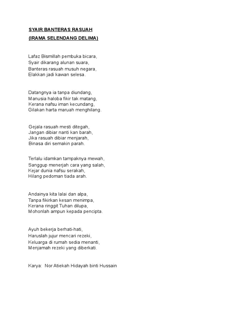 Teks Syair Banteras Rasuah | PDF