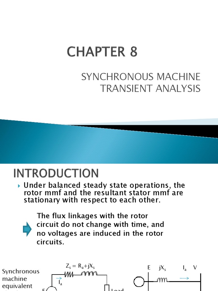 Chapter 8 Synchronous Machine Transient Analysis Pdf Steady State Inductance