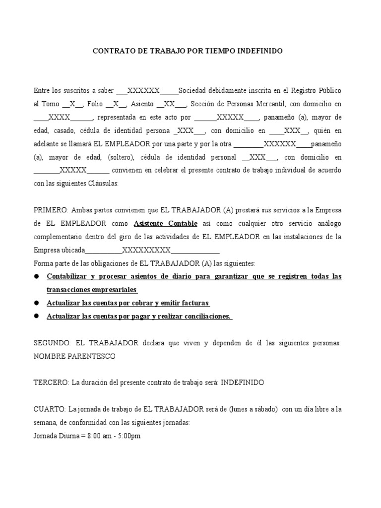 Contrato de Trabajo Indefinido | PDF | Salario | Business