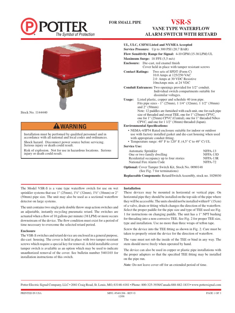 Potter Signal 5401206 - VSRS | PDF | Pipe (Fluid Conveyance) | Fire ... Potter Signal 5401206 - VSRS | PDF | Pipe (Fluid Conveyance) | Fire ...