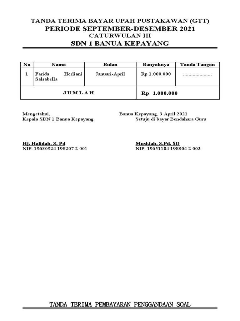 Tanda Terima Gaji Honor | PDF