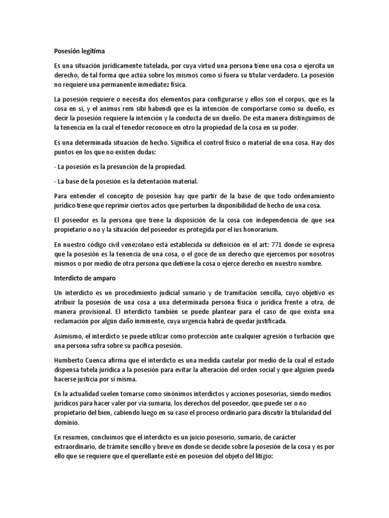 Posesión Legítima y su Protección Jurídica | PDF | Posesión (Ley) | Ley ...