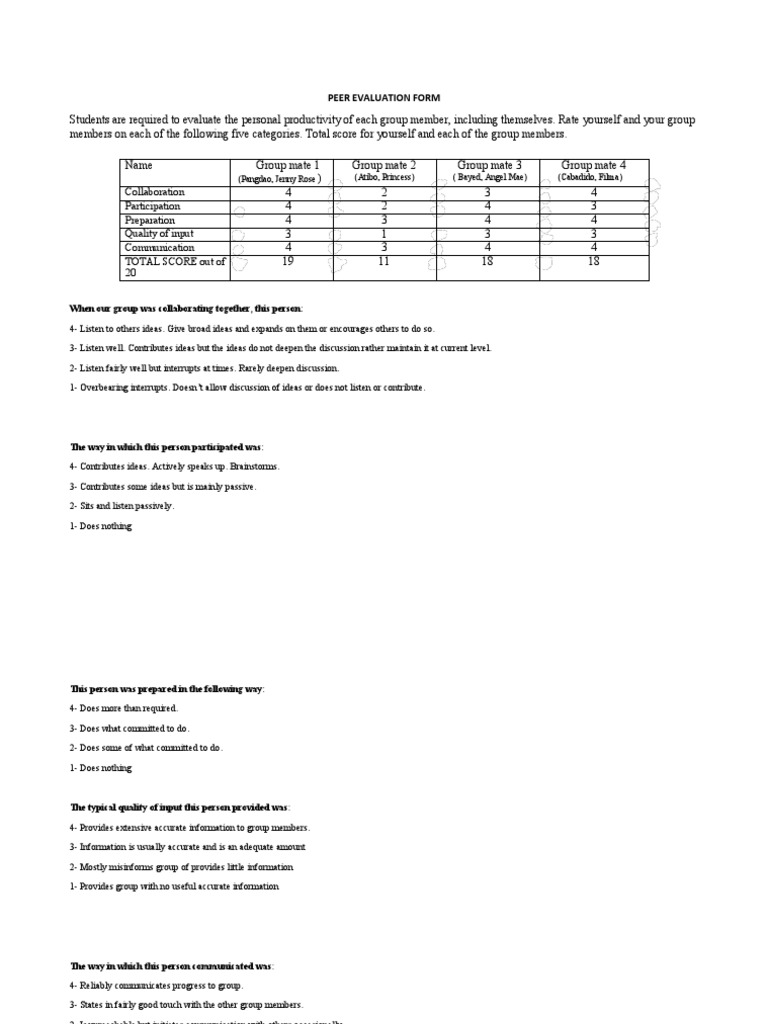 Topic Defense - Rubrics Peer Evaluation - Pangdao | PDF | Cognition ...