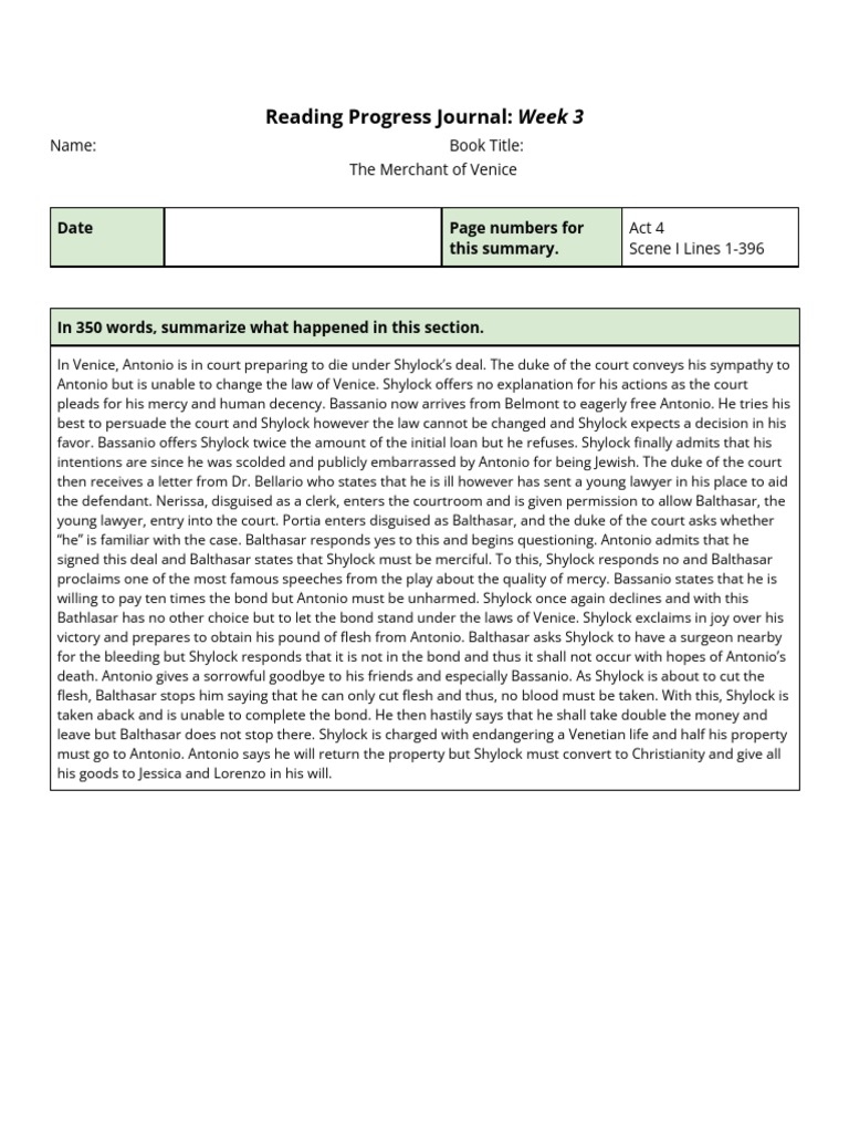 Act 4 Scene 1 Summary of Venice | PDF | The Merchant Of Venice | Shylock