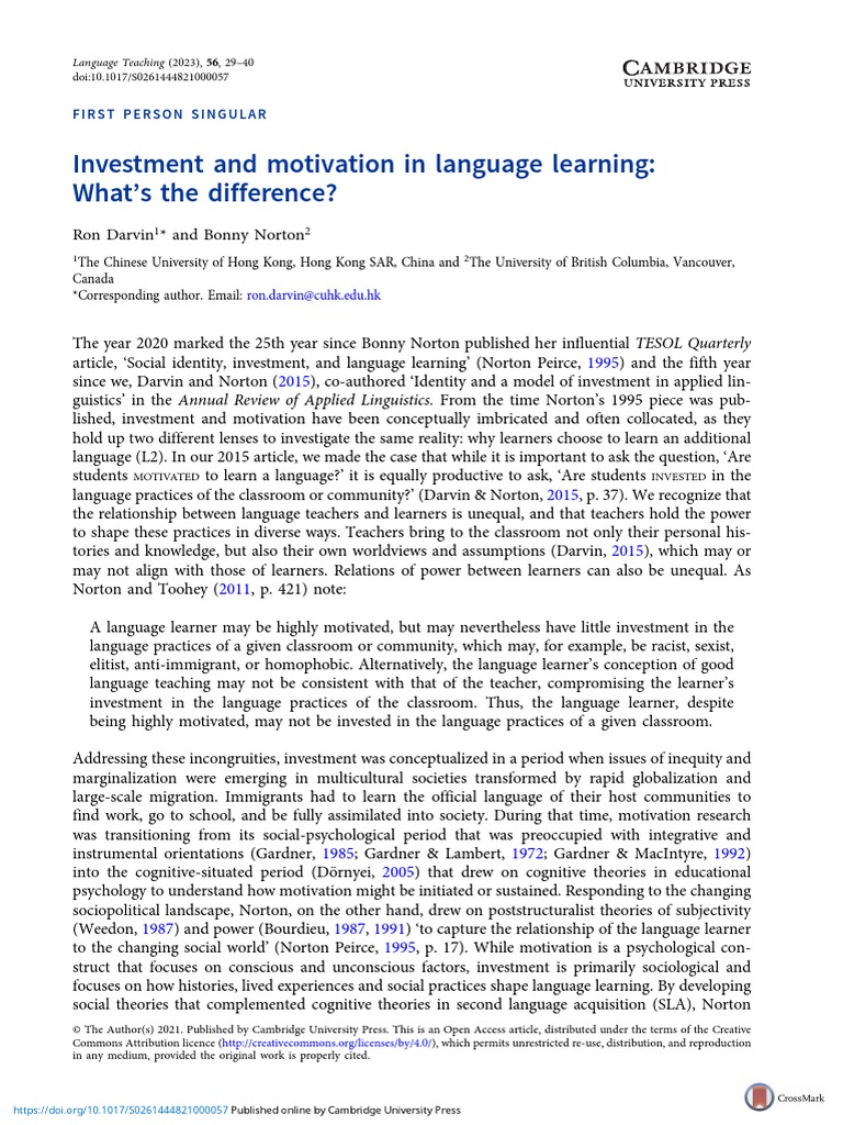 Distinguishing Motivation from Investment | PDF | Second Language ...