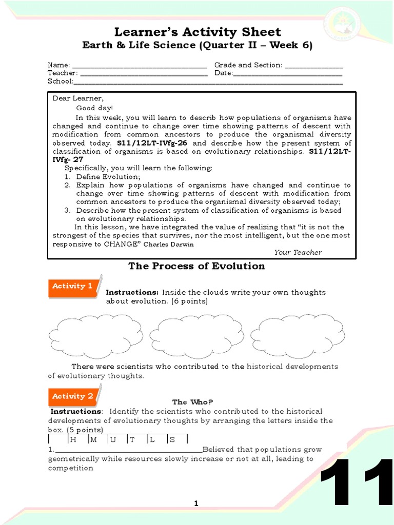 Learner's Activity Sheet: Earth & Life Science (Quarter II - Week 6) | Download Free PDF ...