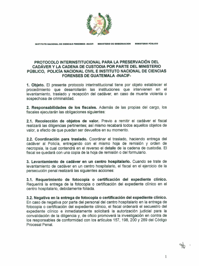 Protocolo MP - PNC - INACIF - Preservación Del Cadáver y La Cadena de ...