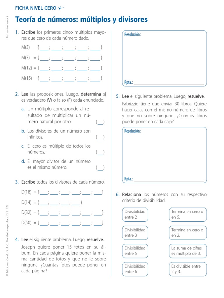 F0 - Teoría de Números Múltiplos y Divisores | PDF | Teoría de los ...