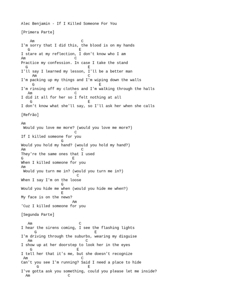 Alec Benjamin - If I Killed Someone For You | PDF