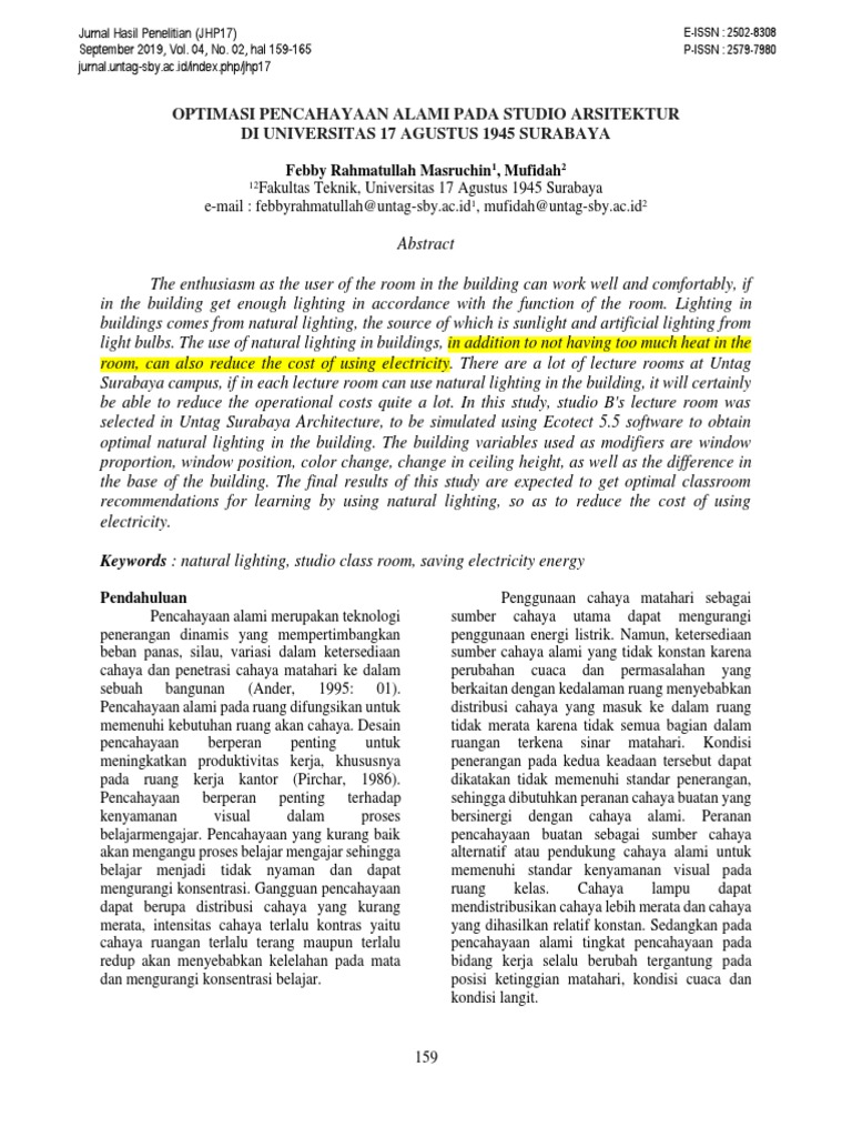 5optimasi Pencahayaan Alami Pada Studio Arsitektur Di Universitas 17 ...